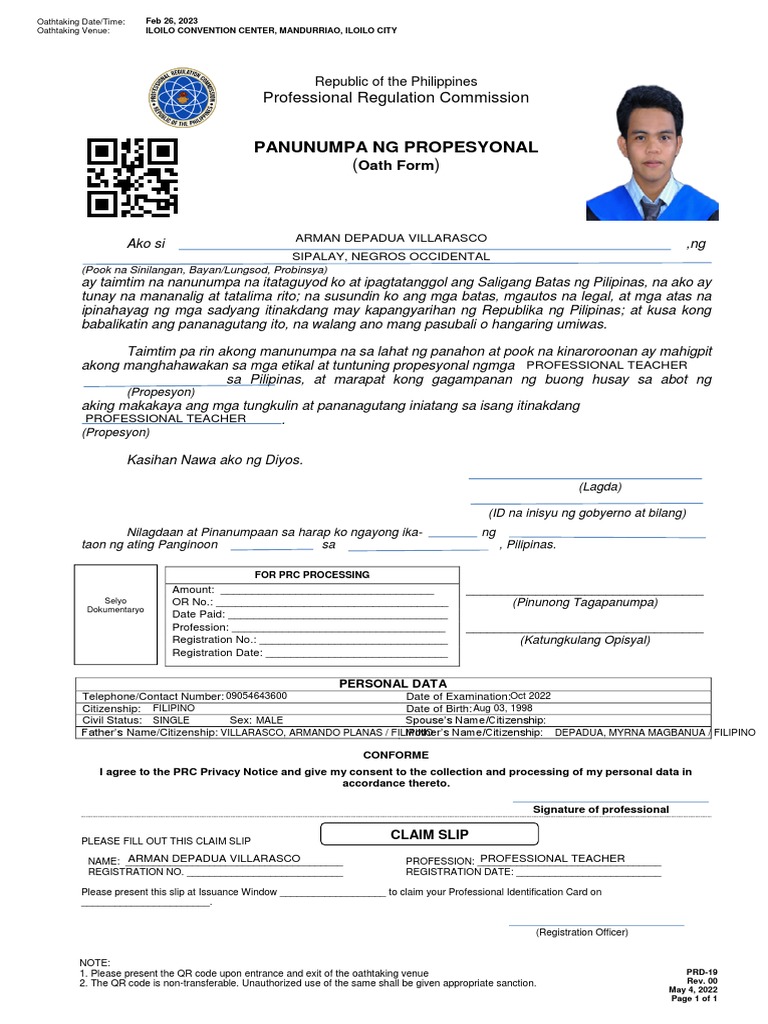 Panunumpa NG Propesyonal: Professional Regulation Commission | PDF
