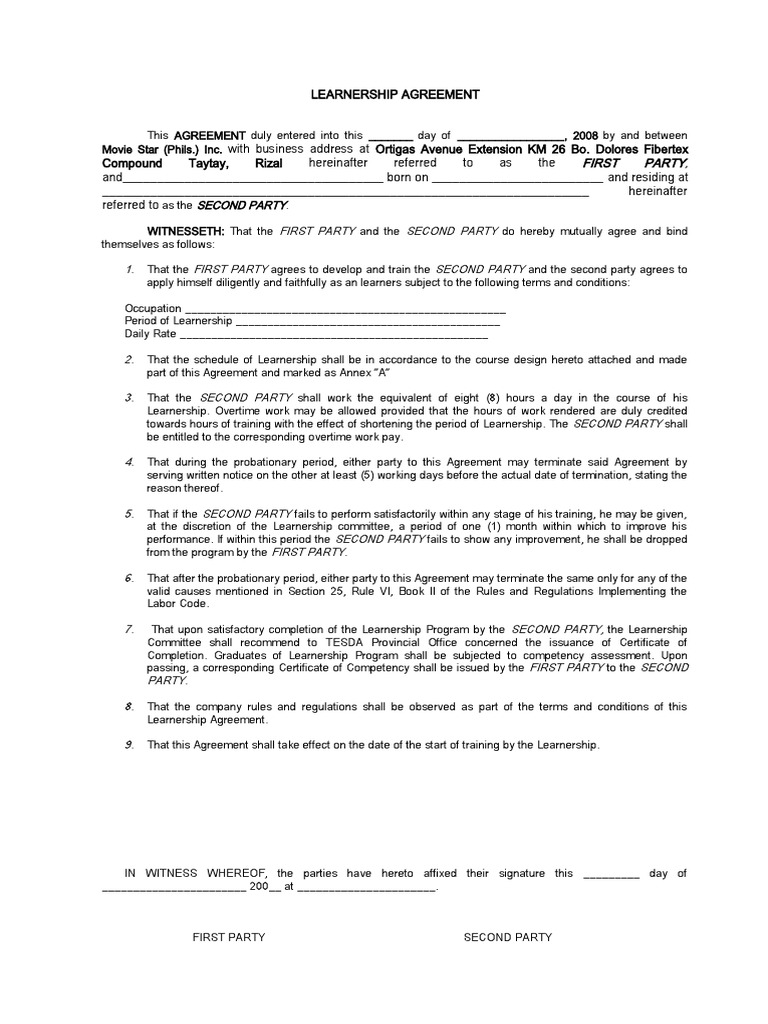 Learnership Agreement Overview | PDF | Justice | Crime & Violence
