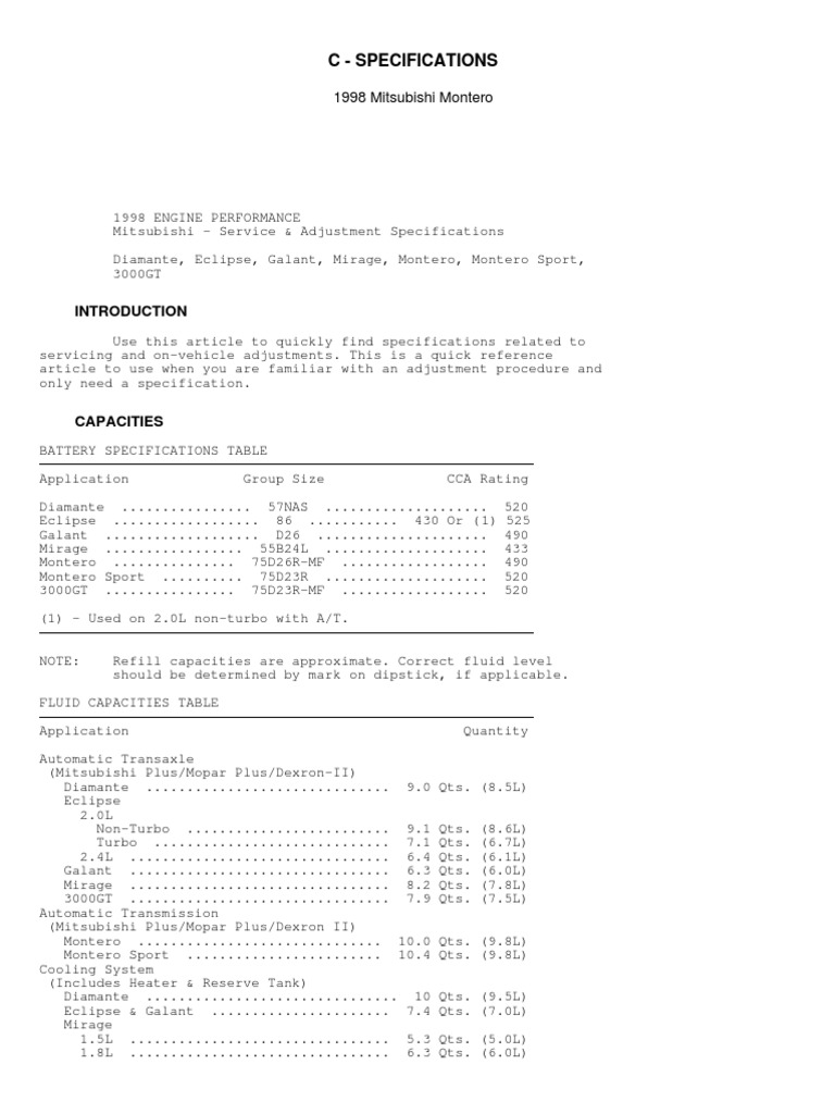 C Specifications | PDF | Ignition System | Automotive Industry