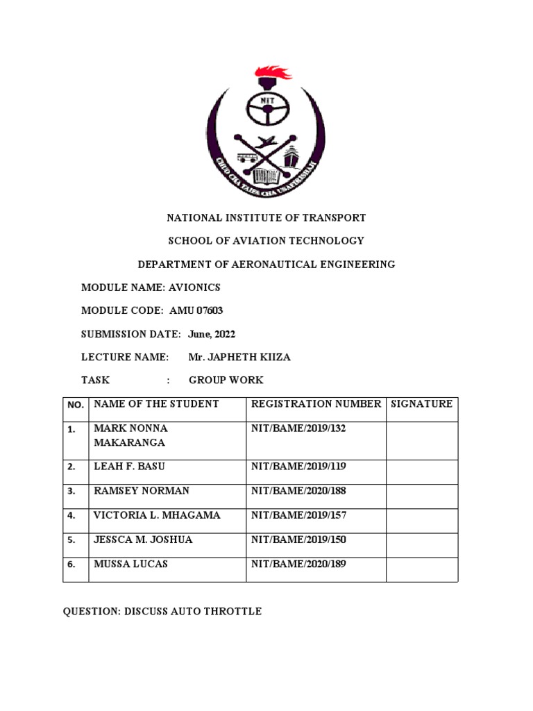 Avionics AUTO THROTTLE Groupwork | PDF | Servomechanism | Switch