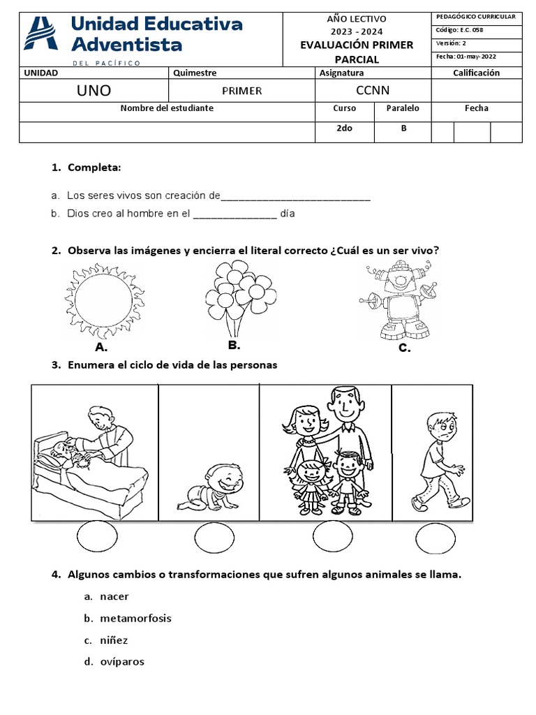 Evaluación de CCNN 2do B 2023-2024 | PDF | Zoología