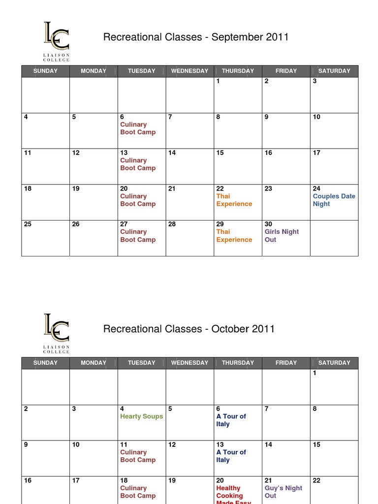 Rec Class Calendar | PDF | Asian Cuisine | Regional & Ethnic Food