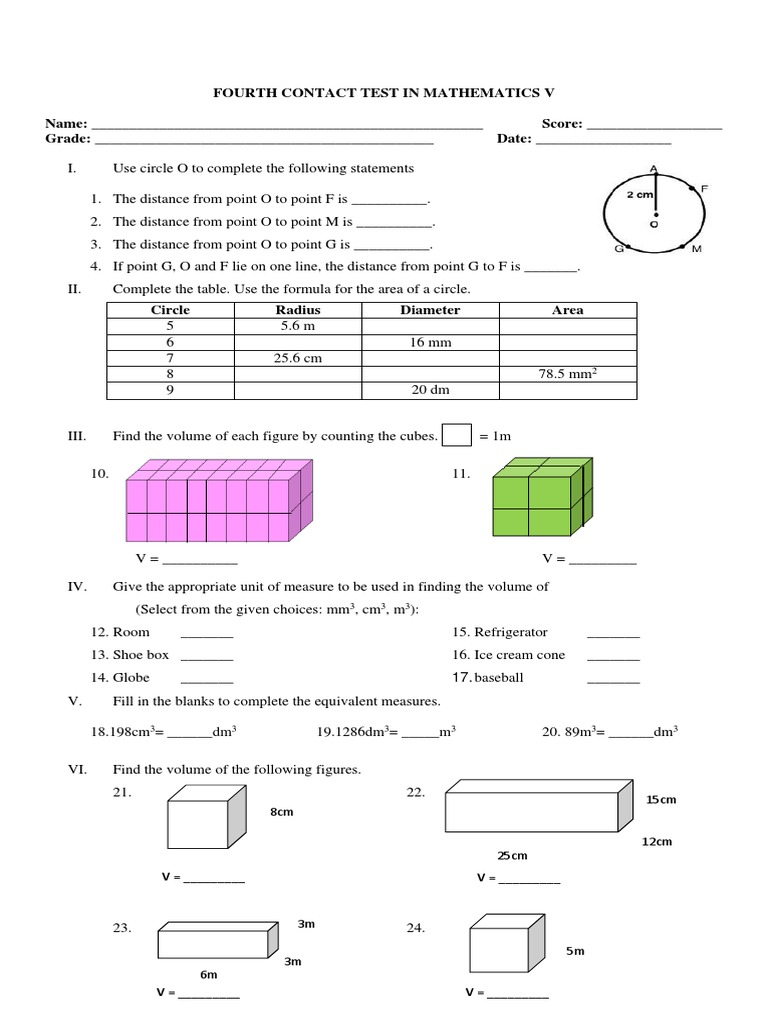 4th Quarter MATH 5 | PDF | Volume | Area