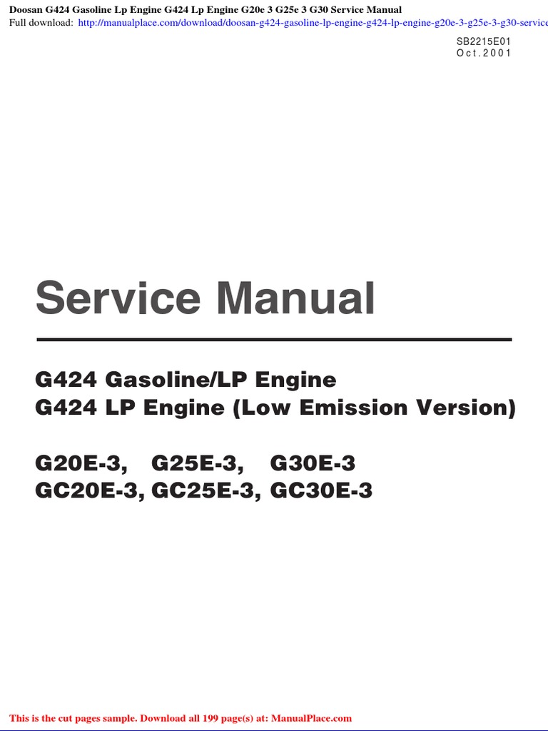 Doosan g424 Gasoline LP Engine g424 LP Engine G20e 3 G25e 3 g30 Service Manual | PDF ...