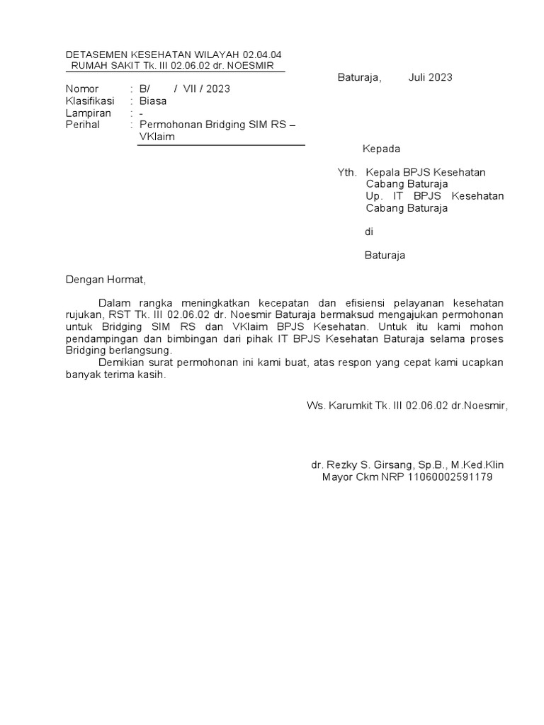 Surat Permohonan Bridging Bpjs | PDF