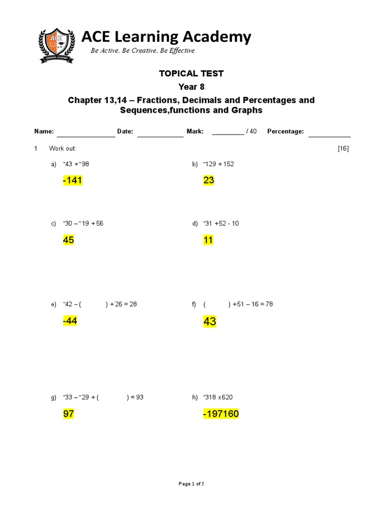 C13 14 Test Answers Pdf Mathematics Arithmetic