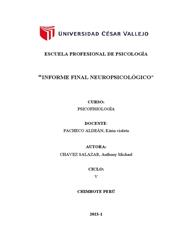 Informe Final Neuropsicológico - Anthony | PDF | Memoria | Las emociones