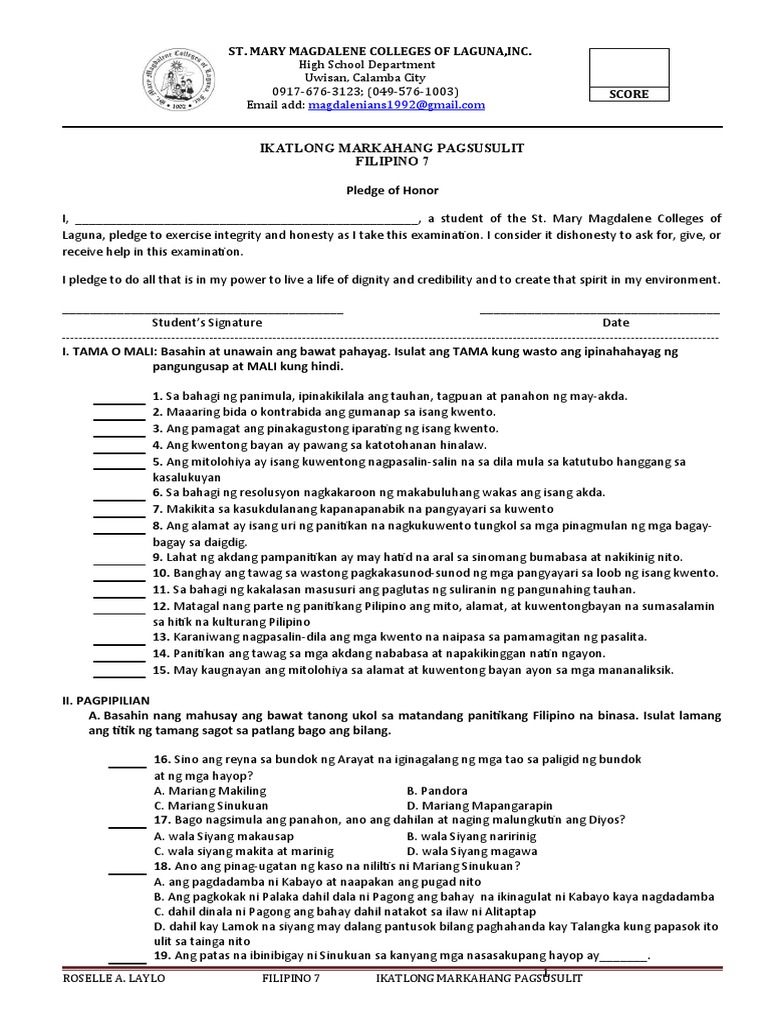 3rd Quarterly Filipino 7 | PDF