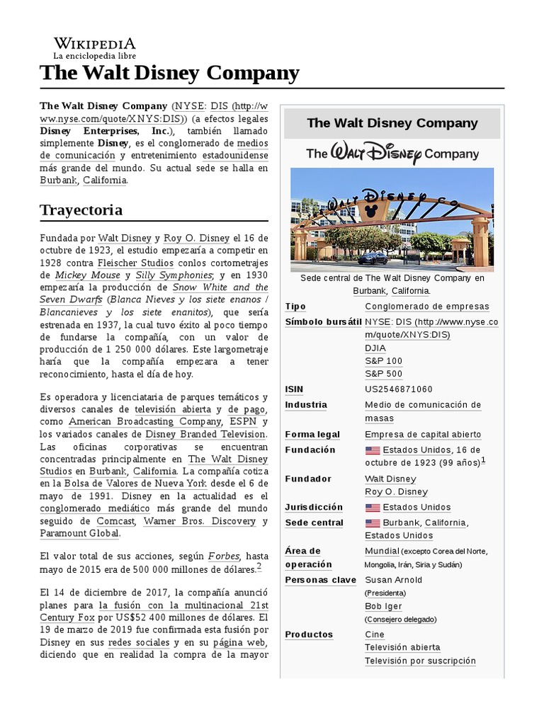 Historia y evolución de The Walt Disney Company | PDF | La compañía ...