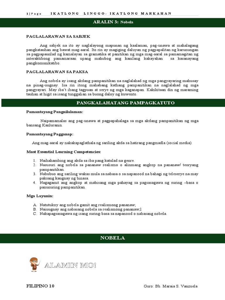 3RDQ Fil 10 Aralin 3 Week 3 | PDF