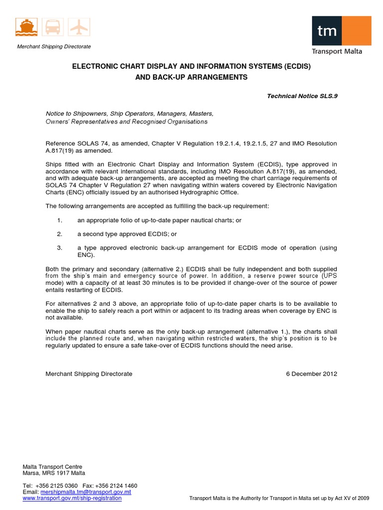 Technical Notice SLS 9 - ECDIS and Back Up Arrangements | PDF | Navigation