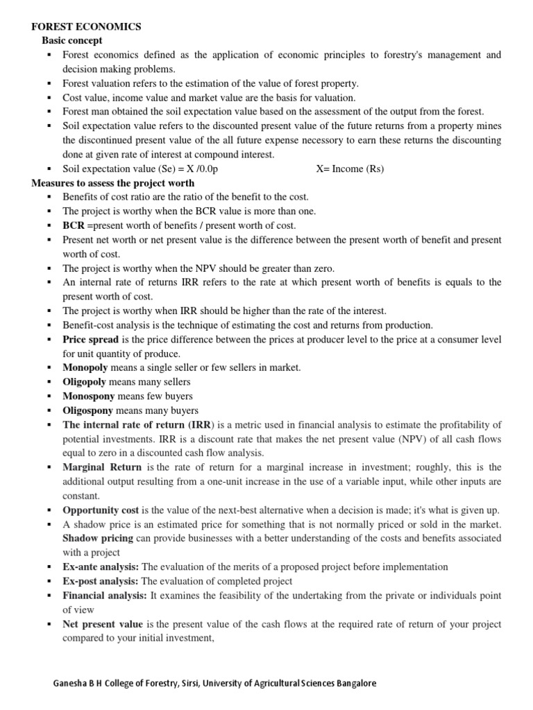 Forest Economics Objective | PDF | Net Present Value | Internal Rate Of ...