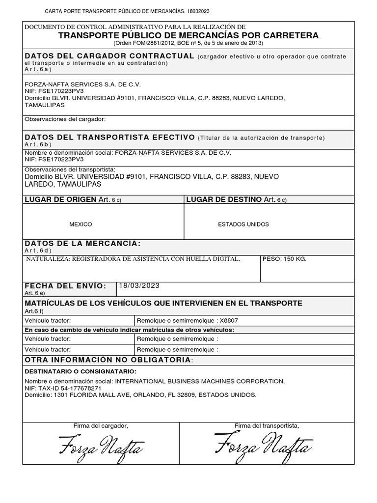 Documento Control Transporte Publico Mercancías 3 | PDF