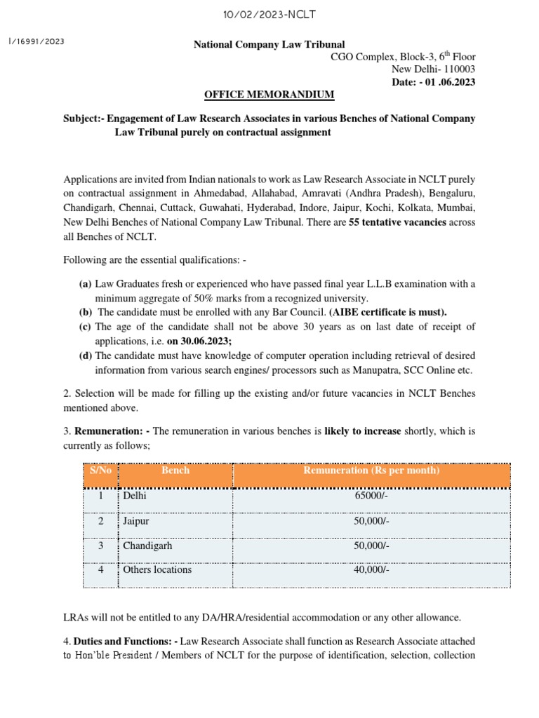 S/No Bench Remuneration (Rs Per Month) | PDF | Discovery (Law) | Common Law