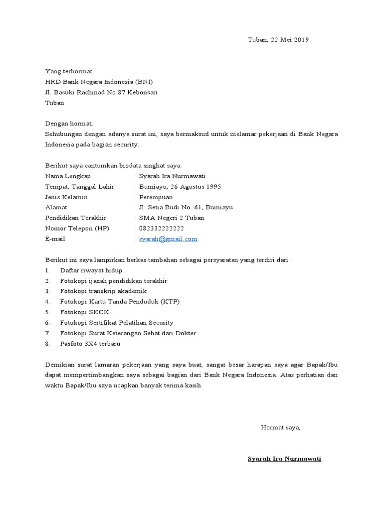 Surat Lamaran Kerja Security | PDF
