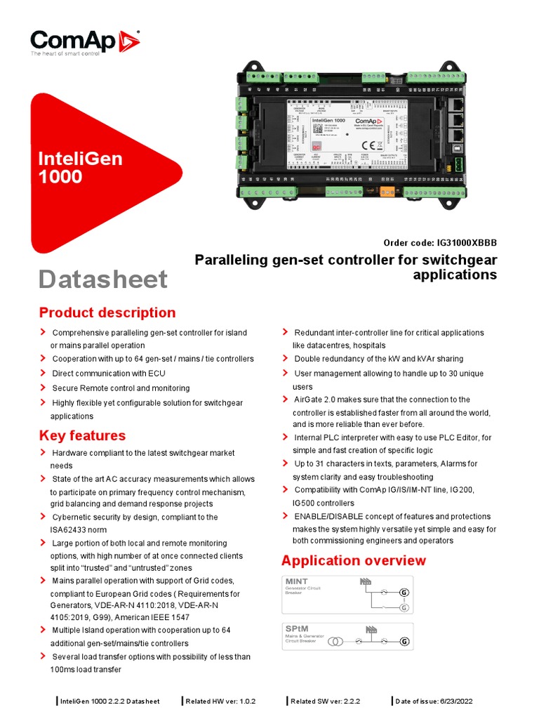 InteliGen 1000 2 2 2 Datasheet - 2 | PDF | Power Supply | Relay