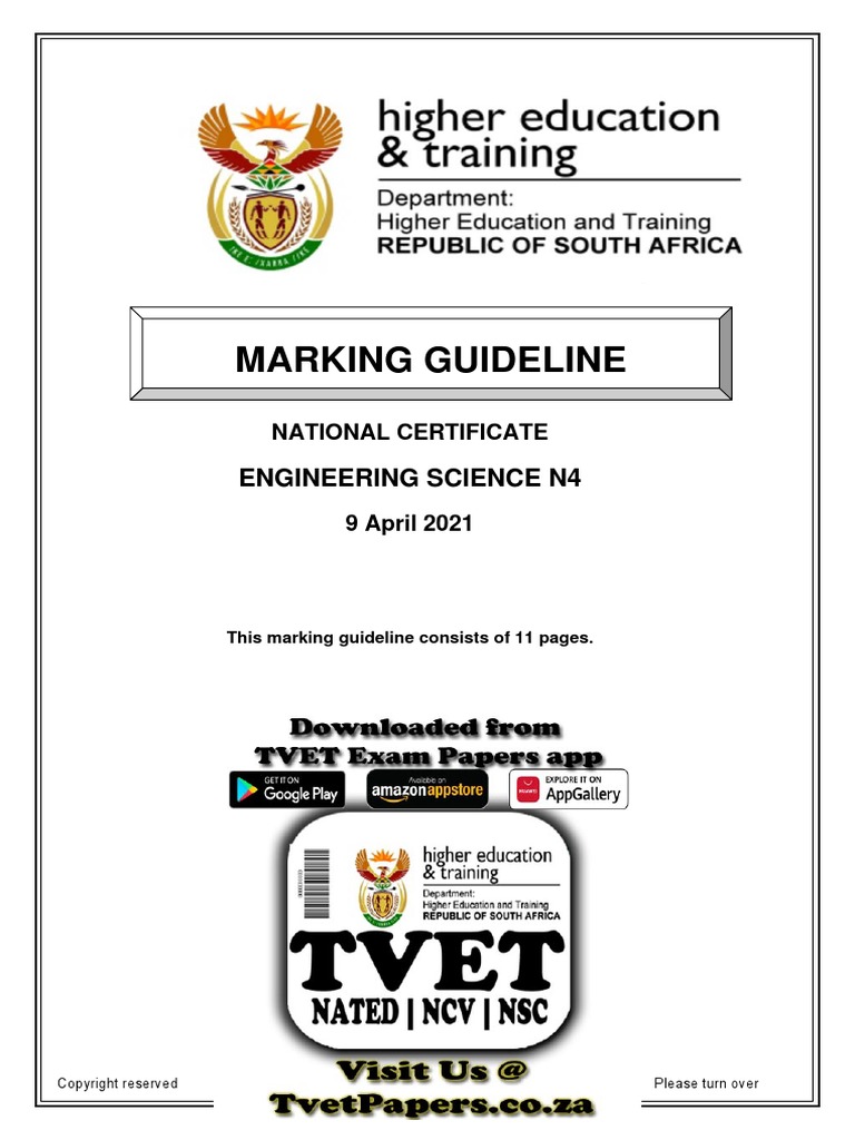 T650 - Engineering Science N4 April Memo 2021 | PDF | Force | Stress (Mechanics)