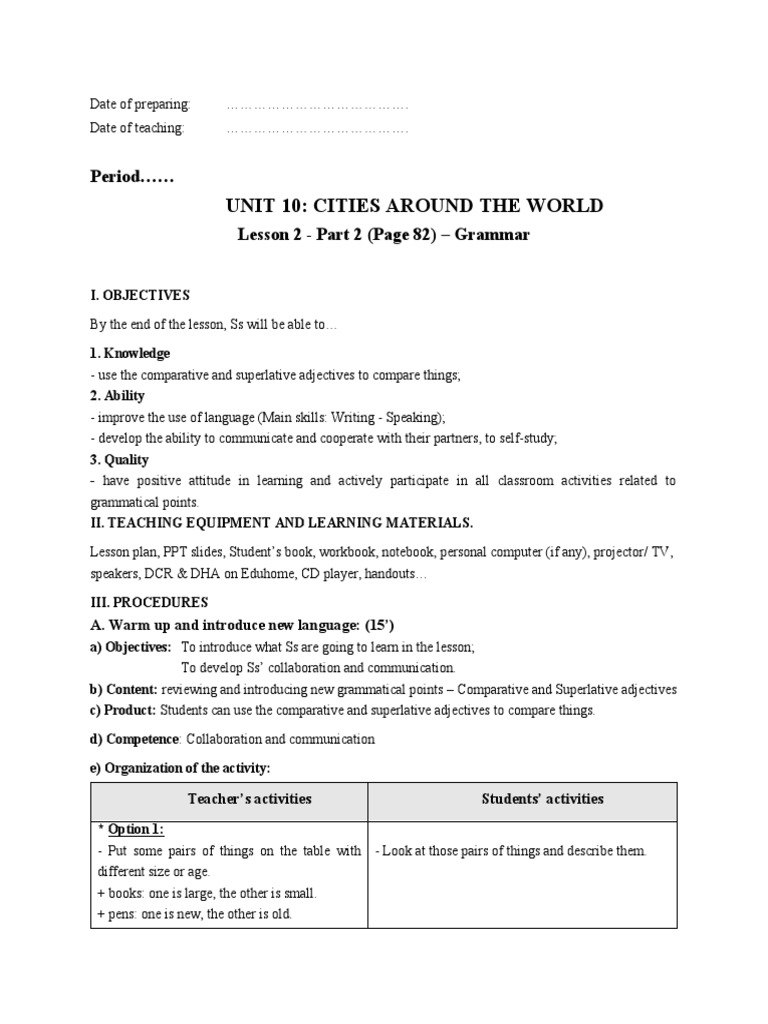 Comparative Adjectives in Cities Lesson | PDF | Grammar | Adjective