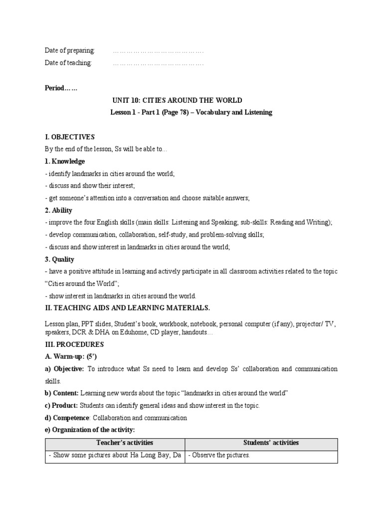 UNIT 10 - LESSON 1 - PART 1 - Vocabulary and Listening | PDF ... UNIT 10 - LESSON 1 - PART 1 - Vocabulary and Listening | PDF ...