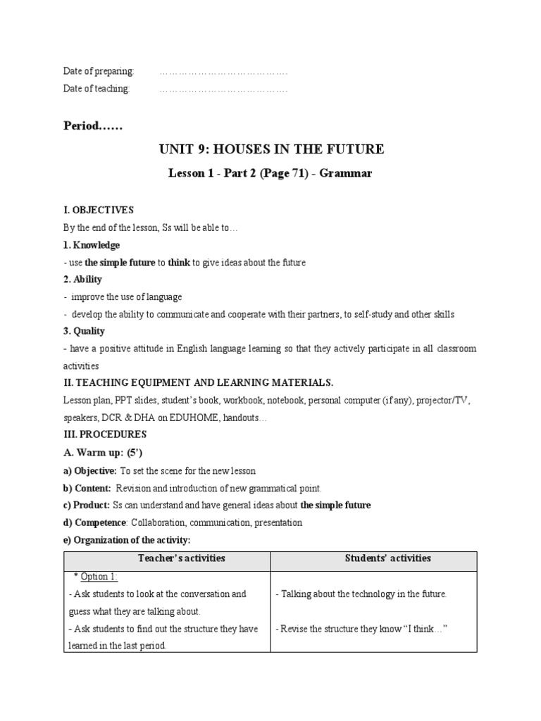 Future Homes: Simple Future Grammar Lesson | PDF | Grammar | Knowledge