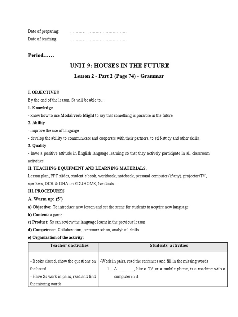 UNIT 9 - LESSON 2- PART 2 - Grammar | PDF | Lesson Plan | Cognition