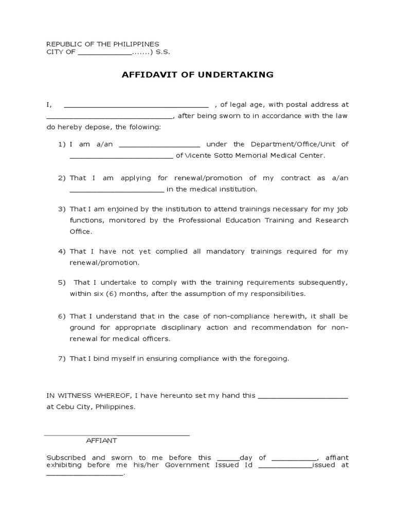 Affidavit of Undertaking of Mandatory Training | PDF