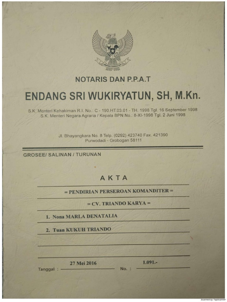 Akte Pendirian CV Triando Karya | PDF