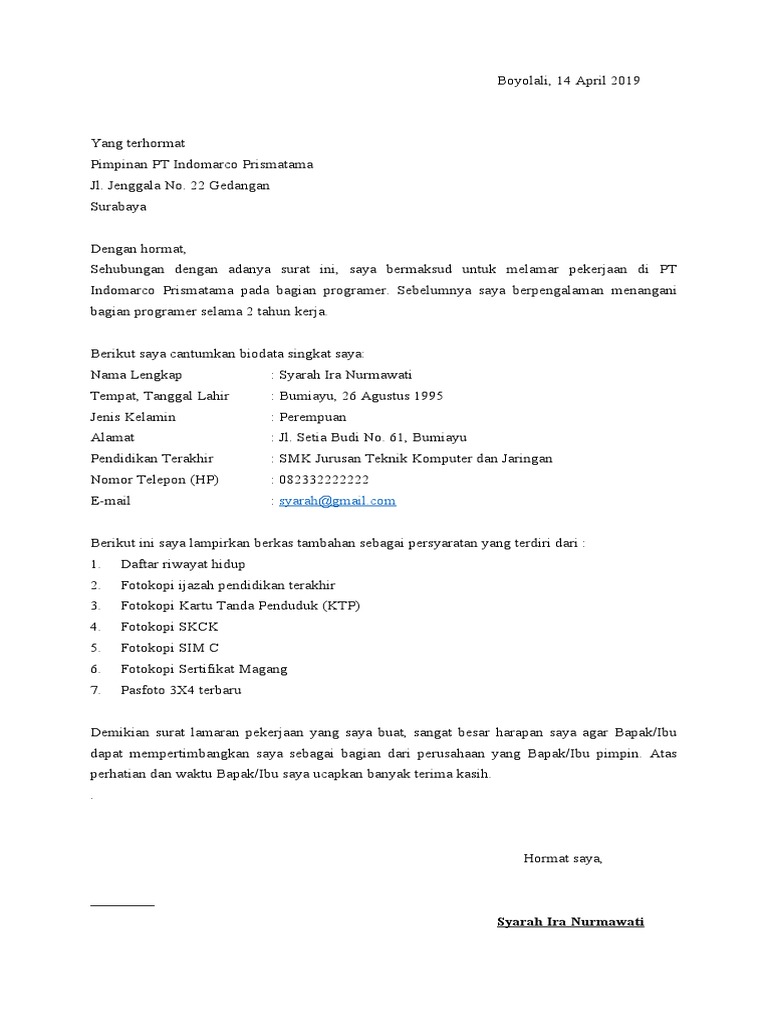 Surat-lamaran-Kerja-Programmer-Indomart | PDF