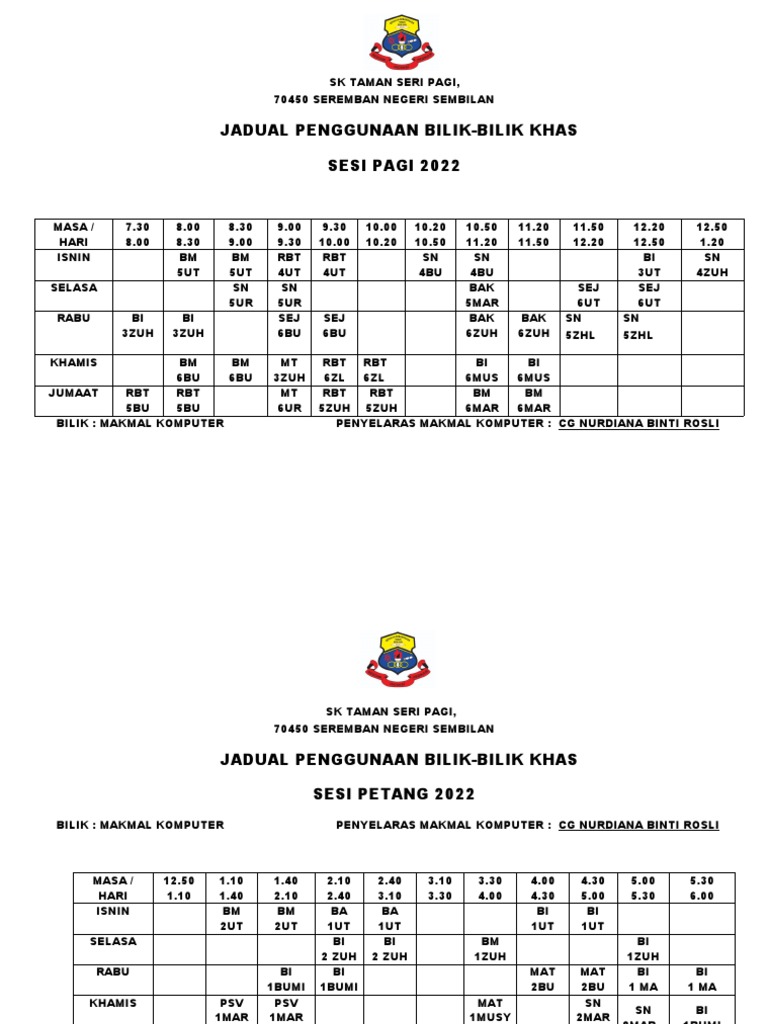 Jadual Penggunaan Makmal Komputer | PDF