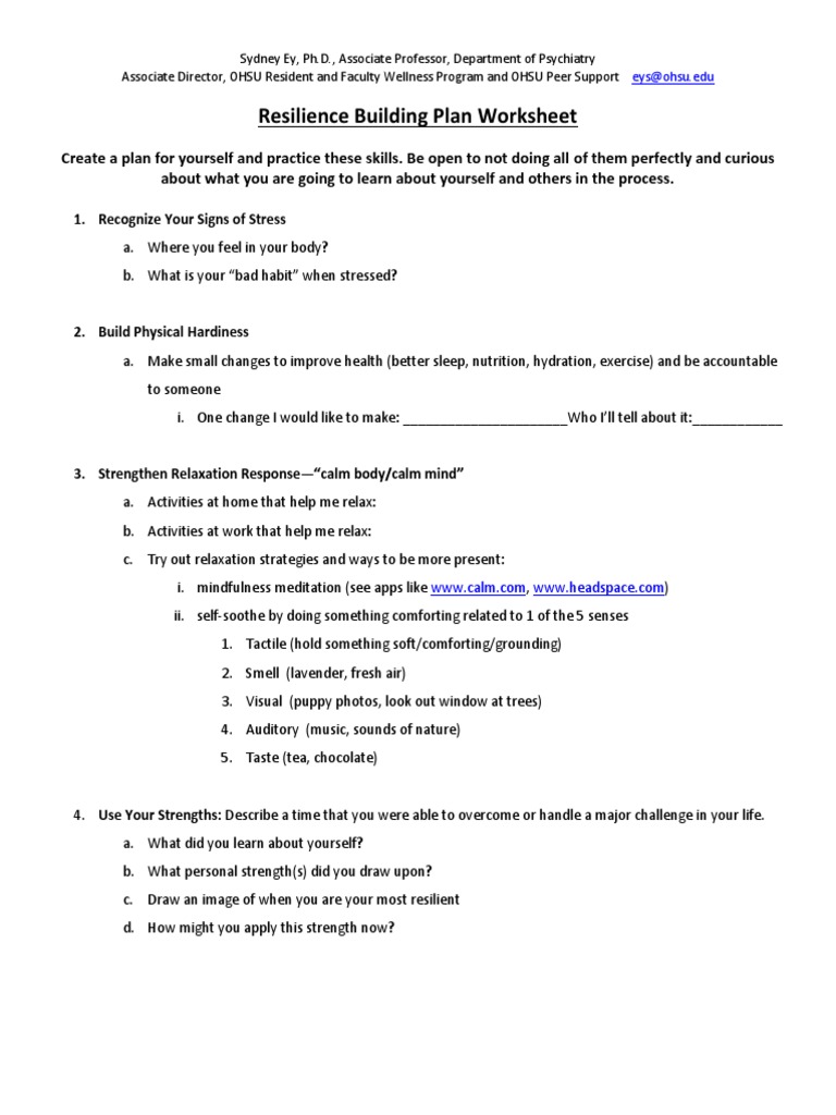 resilience_building_plan_worksheet | PDF | Psychological Resilience ...