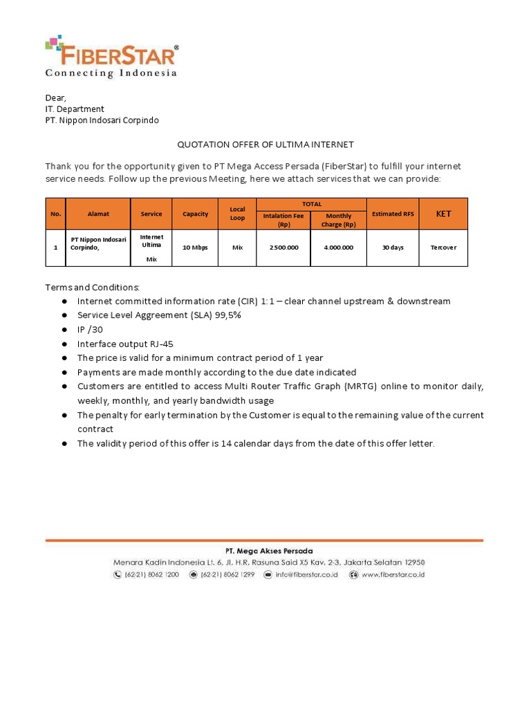 Quotation Fiberstar Internet PT. NIC - Copy | PDF