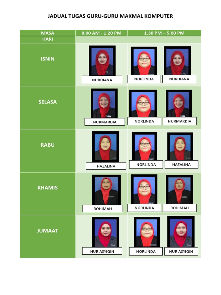 Jadual Tugas Guru Makmal Komputer | PDF