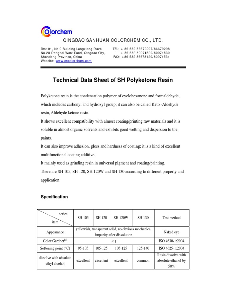 Cetonic Resin SH 105 SH 120 SH 120W SH 130 | PDF | Solubility | Ketone