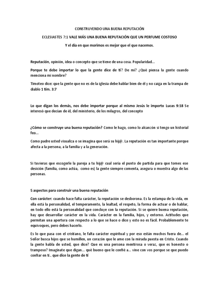 Construyendo Una Buena Reputación | PDF
