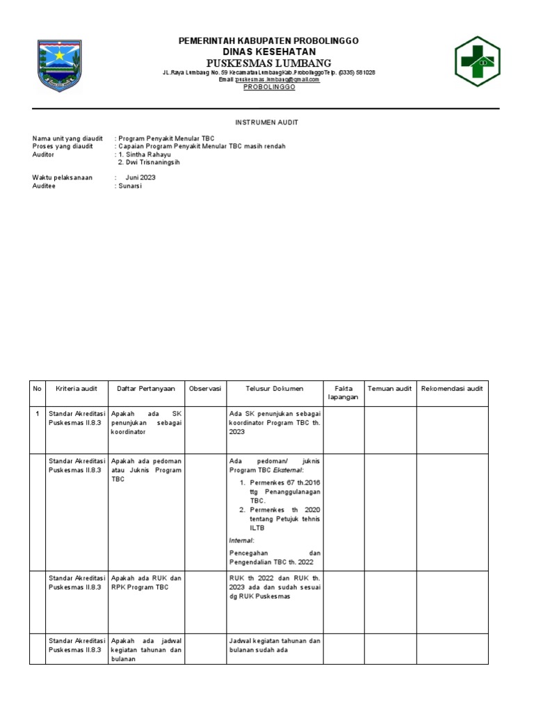 AUDIT PROGRAM TBC Th. 2023 | PDF