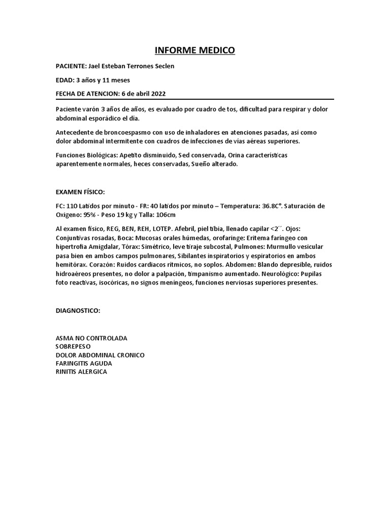 Informe Medico | PDF