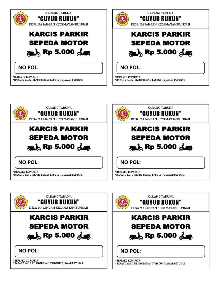 Contoh Karcis Parkir Karang Taruna | PDF