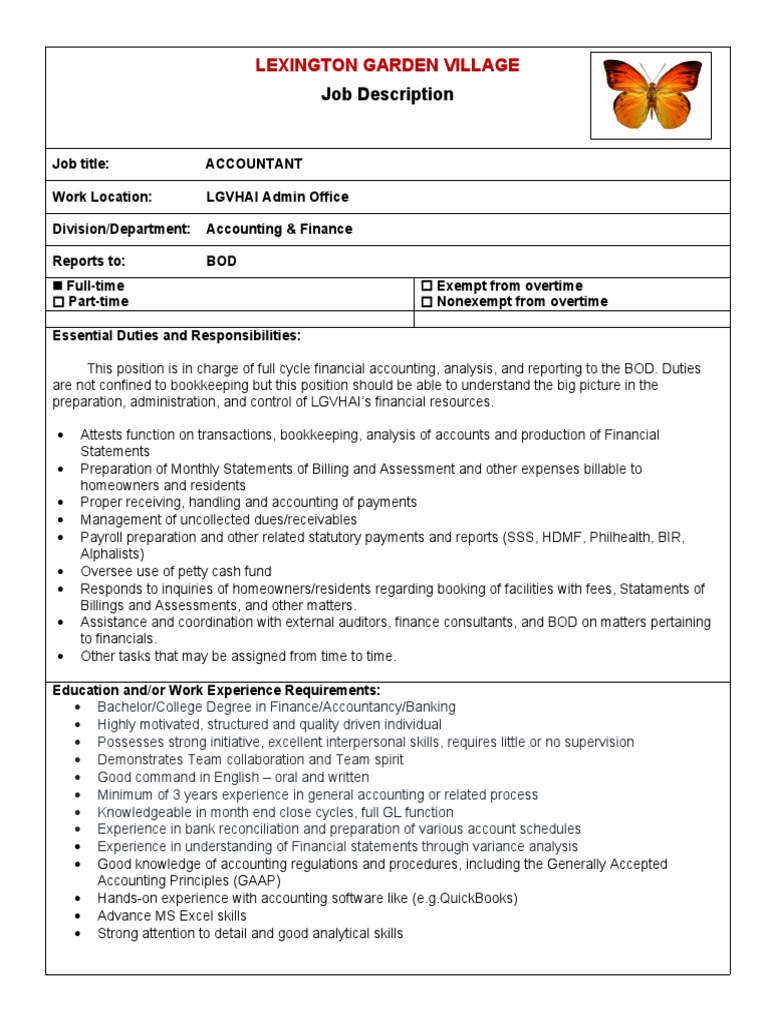 Job Description Template - Accountant | PDF | Accounting | Banks