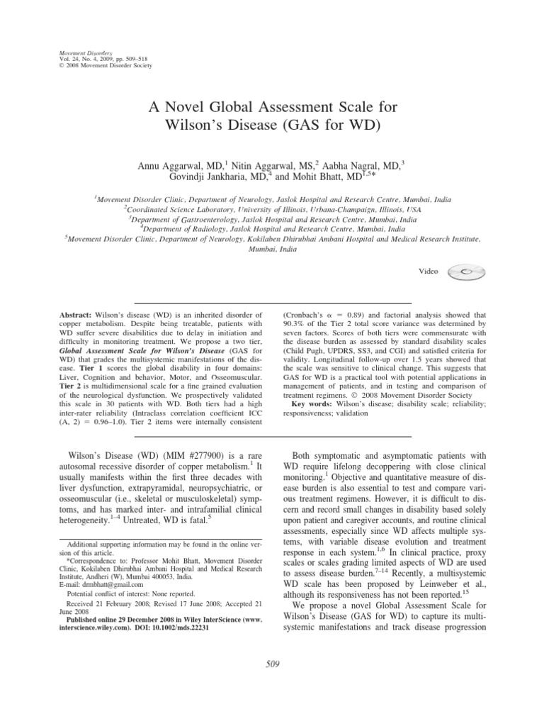 Global Assessment Scale for Wilson's Disease | PDF | Cirrhosis ...