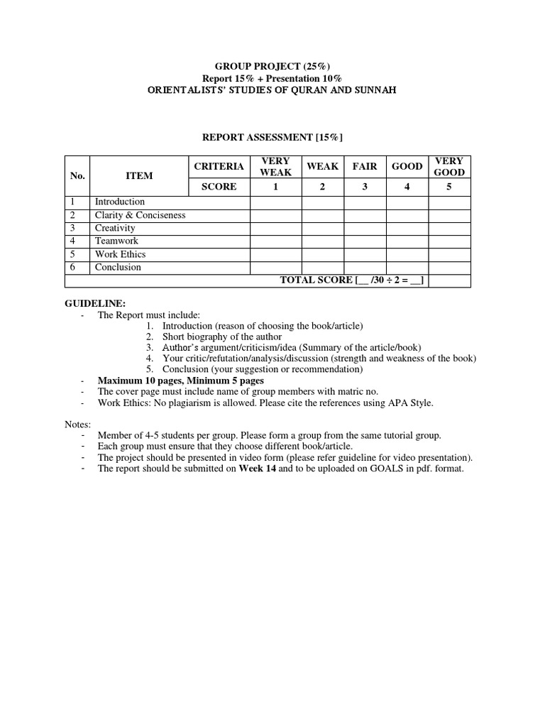 GROUP PROJECT - Guideline & Rubric | PDF
