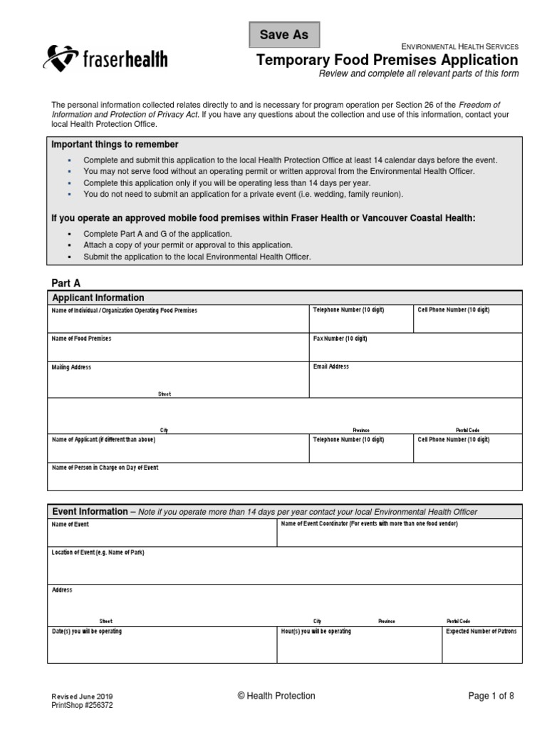 Temporary Food Premises Application | Download Free PDF | Food Safety ...