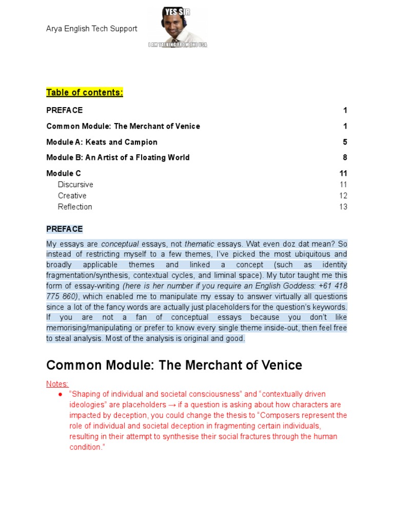 English HSC Advanced Notes | PDF | Shylock | The Merchant Of Venice