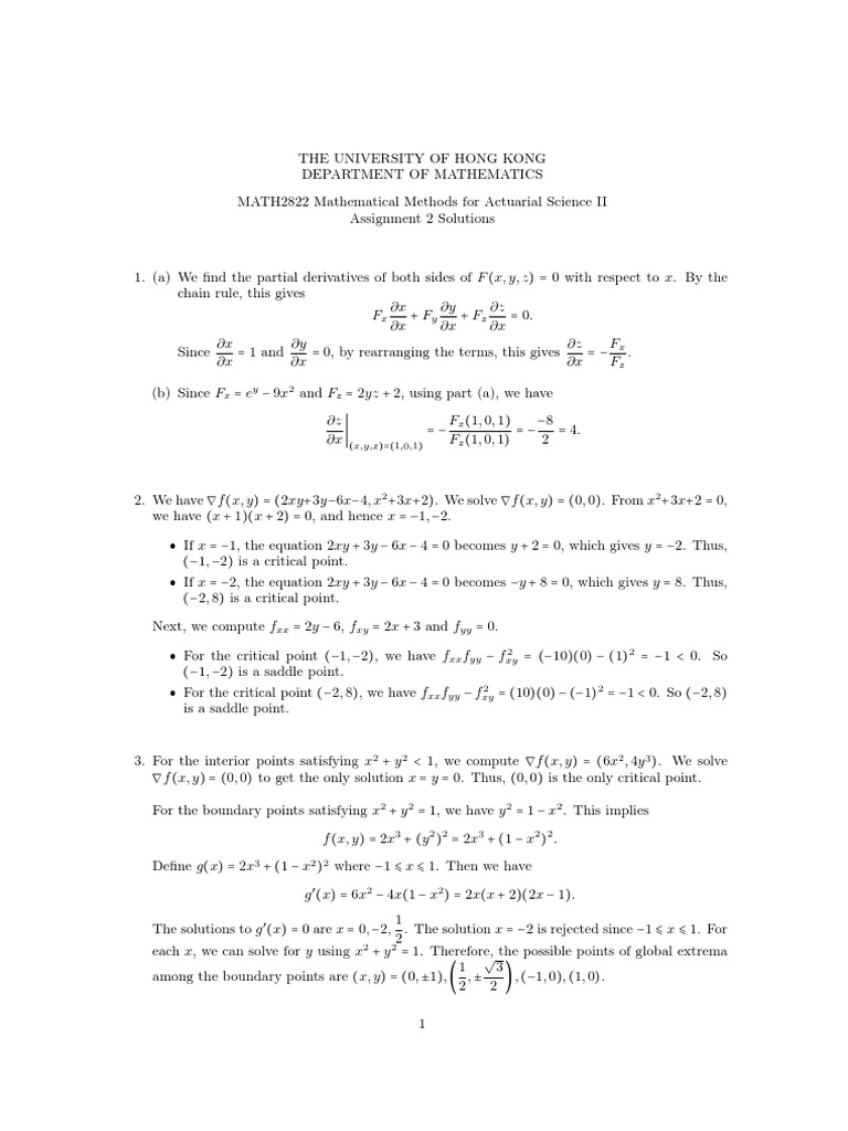 Assignment 2 Sol | PDF | Maxima And Minima | Mathematical Concepts