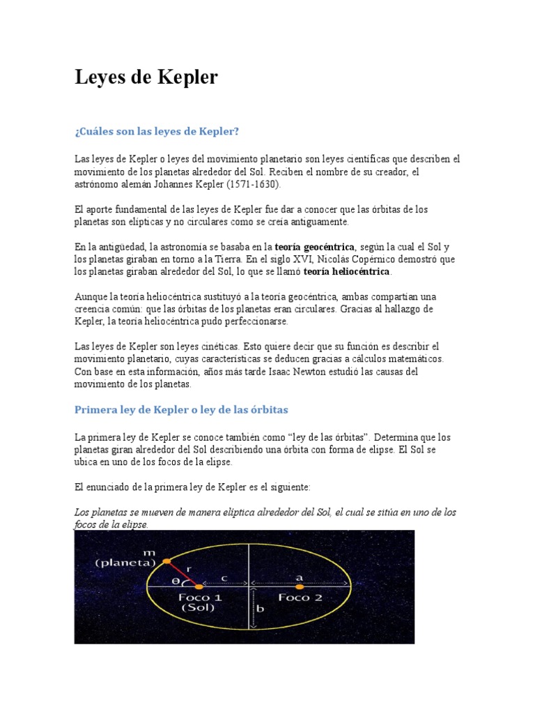 Leyes de Kepler | Descargar gratis PDF | Orbita | Elipse