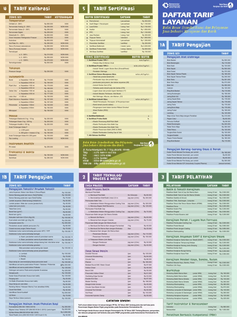 Brosur Tarif Layanan Industri Balai Besar Standardisasi Dan Pelayanan Jasa Industri Kerajinan ...