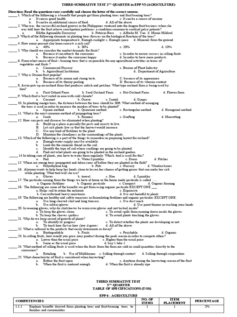 3rd Quiz Epp 2Q | Download Free PDF | Trees | Orchard