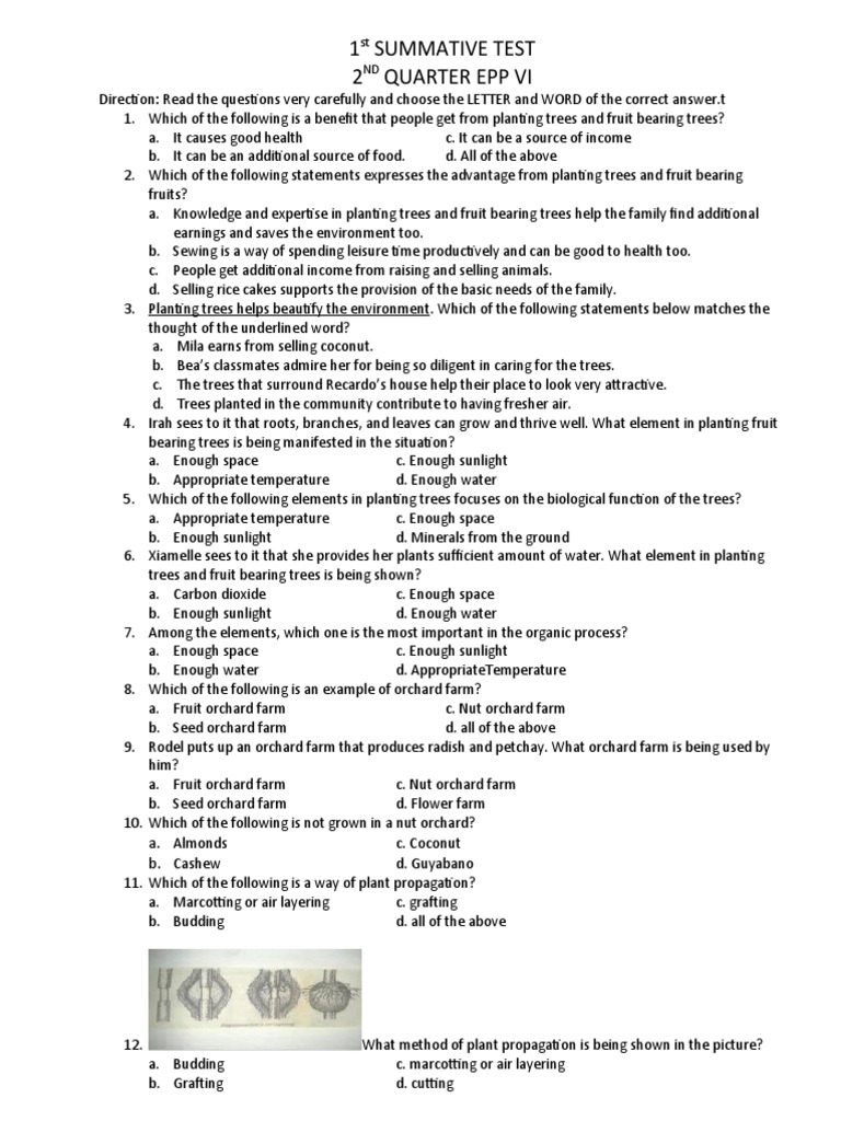 1ST Quiz | PDF | Grafting | Trees