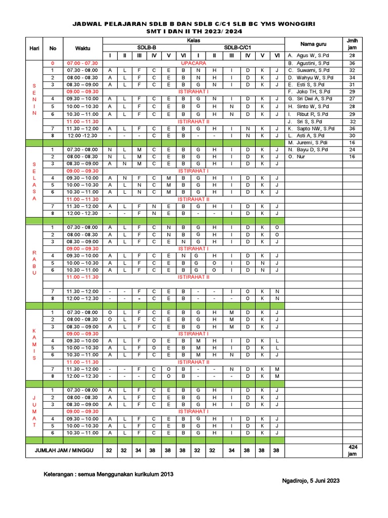 Lampiran Jadwal SK KBM 2023-2024 | PDF