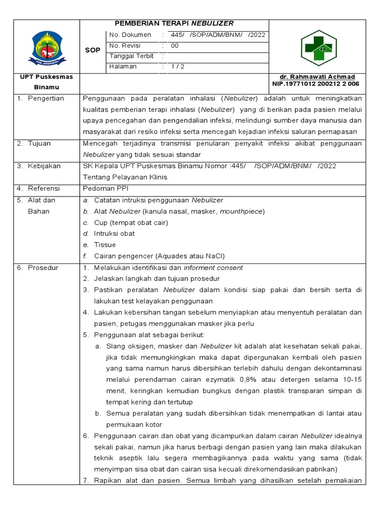 SOP Pemberian Terapi Nebulizer | PDF