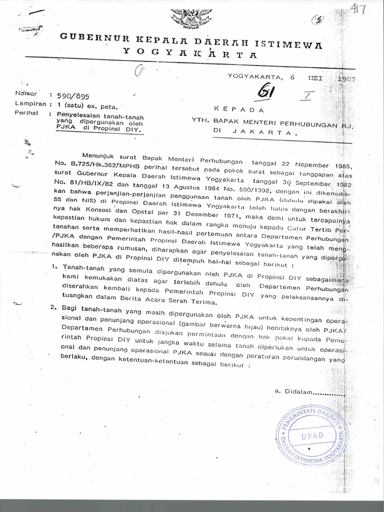 1957.05.06 Surat Dari Gubernur DIY Kepada Menteri Perhubungan Tentang ... 1957.05.06 Surat Dari Gubernur DIY Kepada Menteri Perhubungan Tentang ...